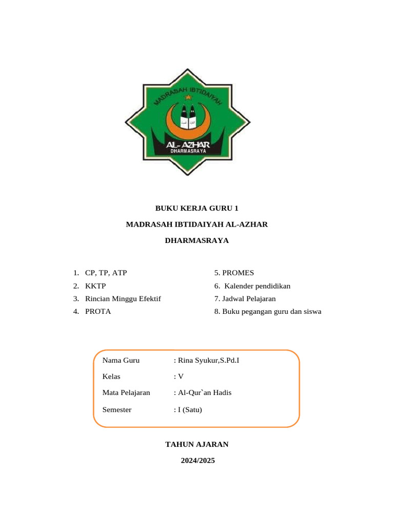 Cover Buku Kerja Guru MI Al-Azhar | PDF