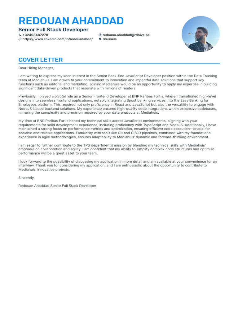 CoverLetter RedouanAhaddad Mediahuis | PDF