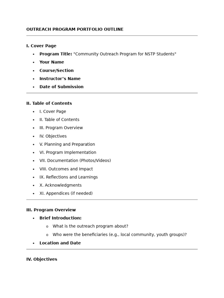 Outreach Program Portfolio Outline | PDF | Volunteering