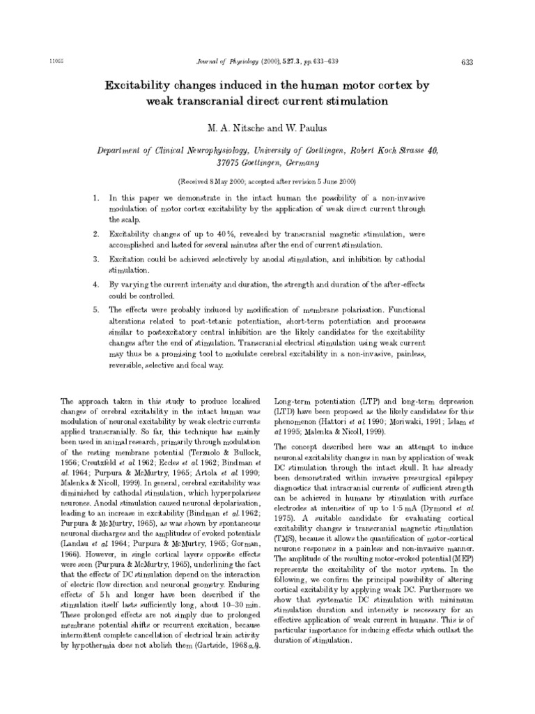 Excitability Changes Induced in The Human Motor Cortex by Weak ...