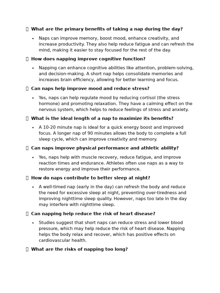 Benefits of Napping for Health & Productivity | PDF | Sleep | Sleep ...
