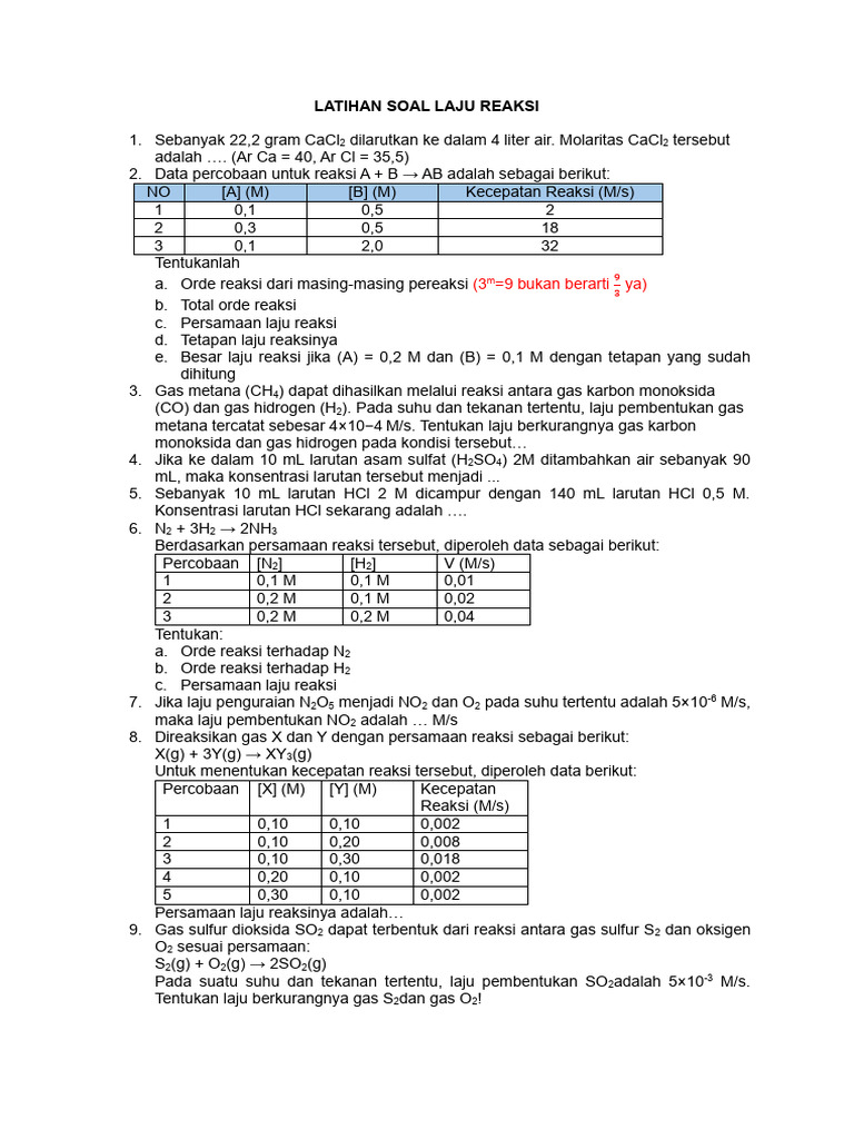 LATIHAN SOAL LAJU REAKSI | PDF