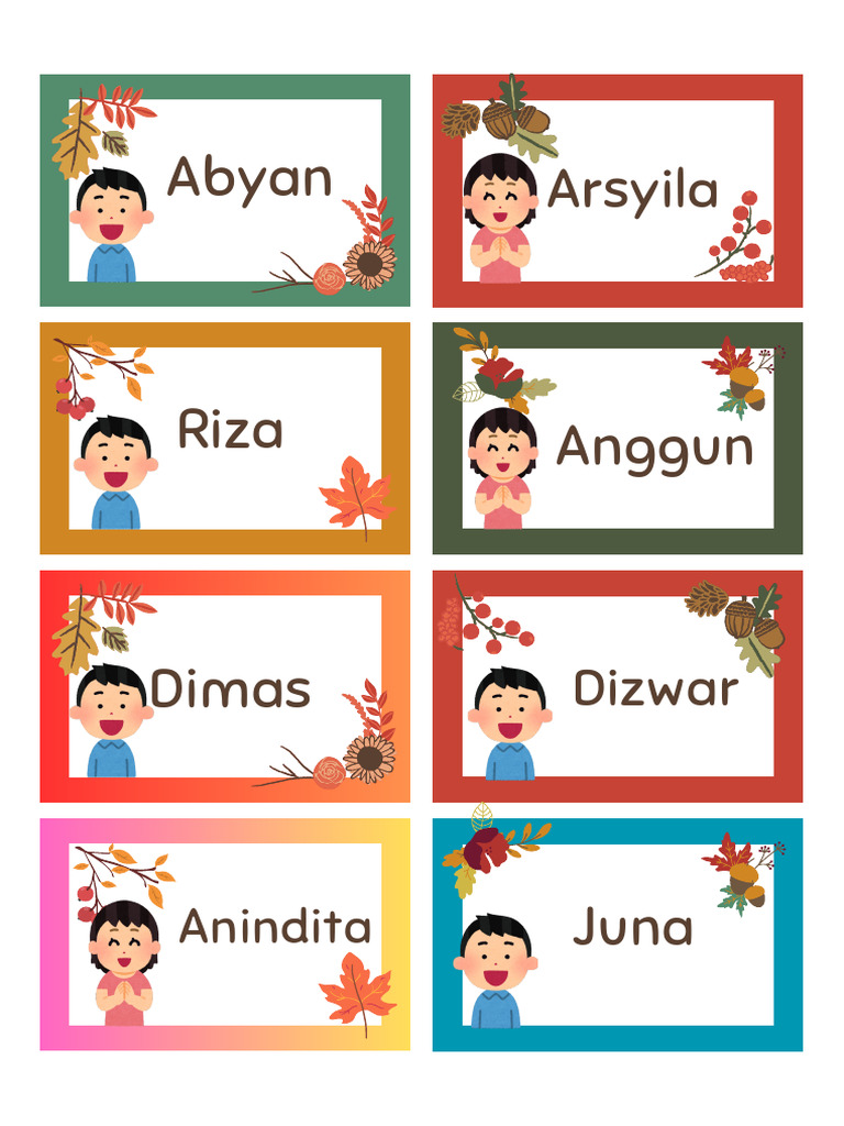 Colorful Hand Drawn Fall Student Name Label | PDF