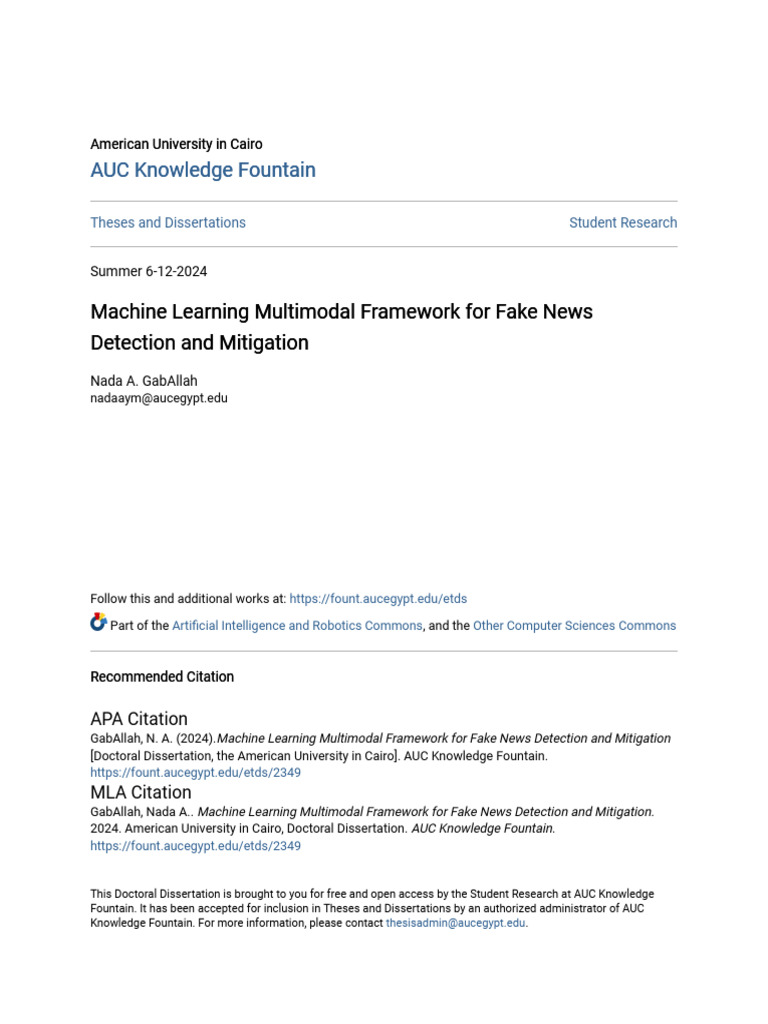 Machine Learning Multimodal Framework for Fake News Machine Learning ...