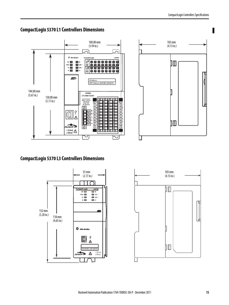 Controllers: Compactlogix 5370 L1 Dimensions | PDF