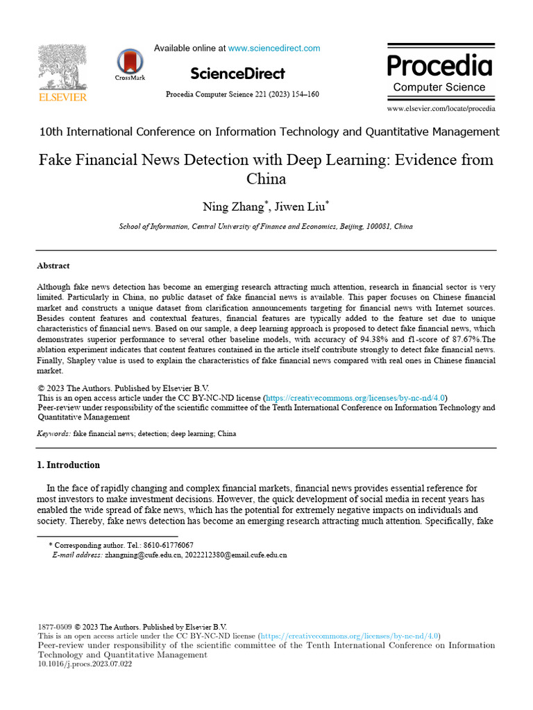 Fake Financial News Detection With Deep Learning: Evidence From China ...