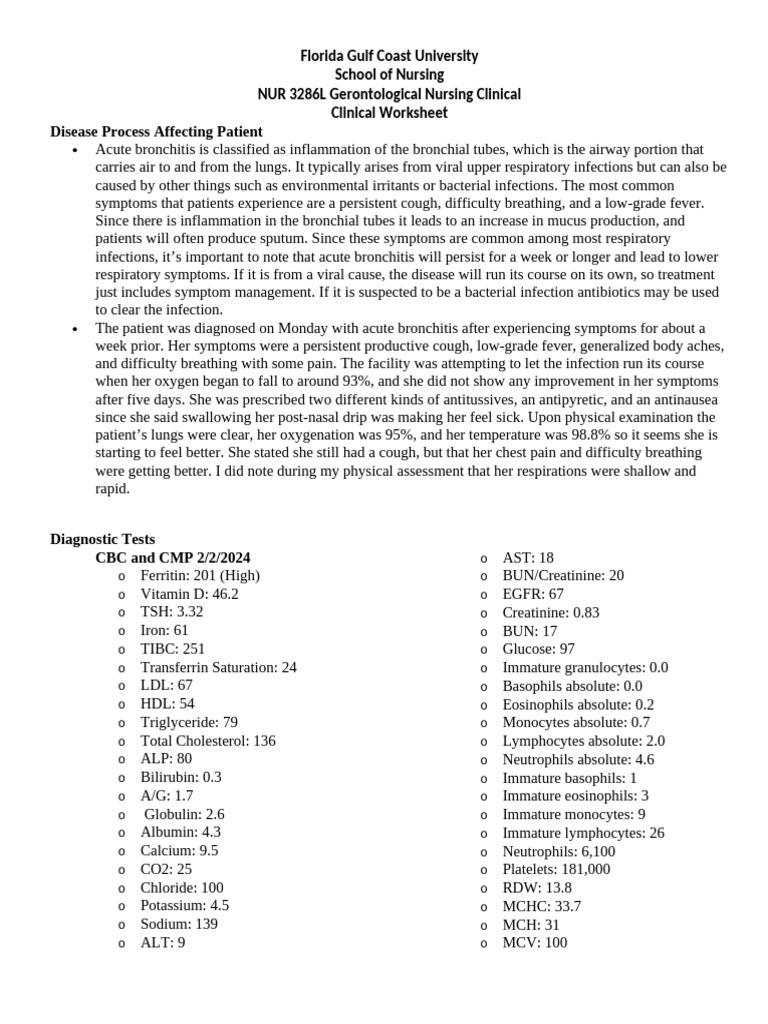 Worksheet Week 3 | PDF | Cough | Bronchitis