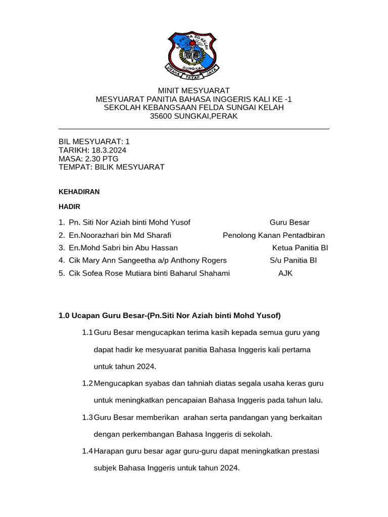 Minit Panitia Bi Bil 1-2024 | PDF