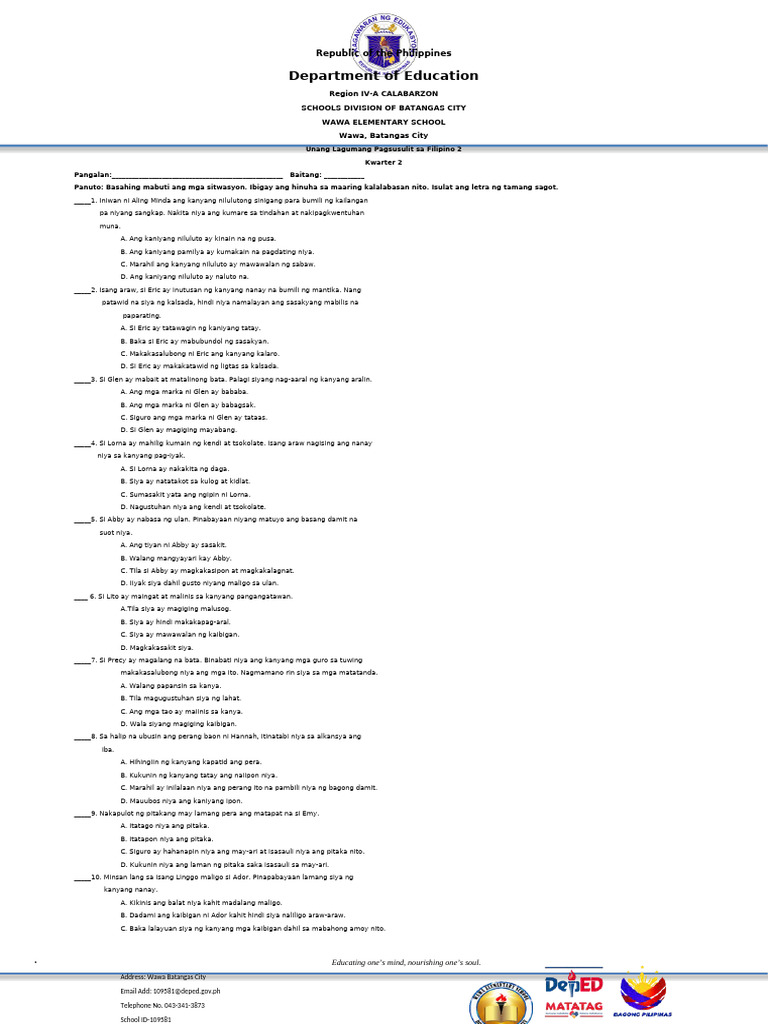 1st Summativ Test in Arts 2 | PDF