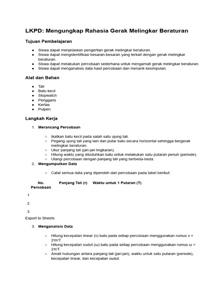 LKPD - Mengungkap Rahasia Gerak Melingkar Beraturan | PDF
