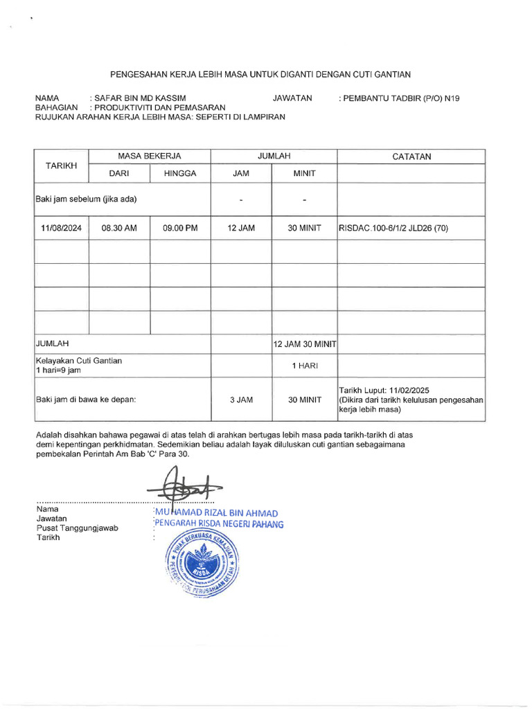 DOKUMEN CUTI GANTIAN | PDF