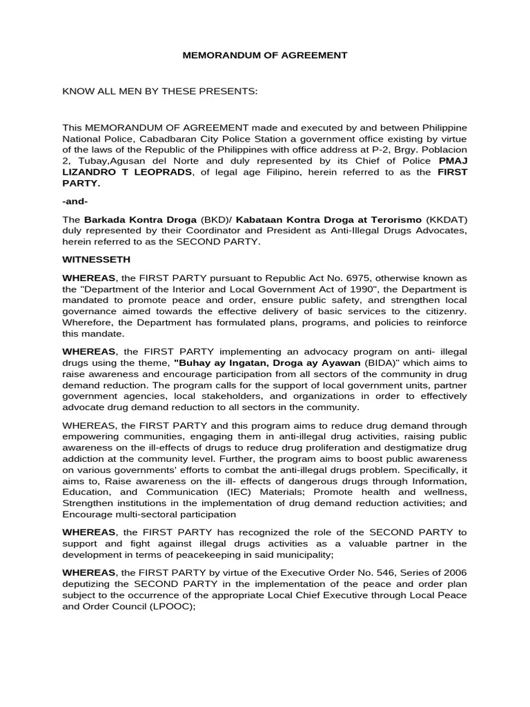 Memorandum of Agreement For Bida Kkdat | PDF