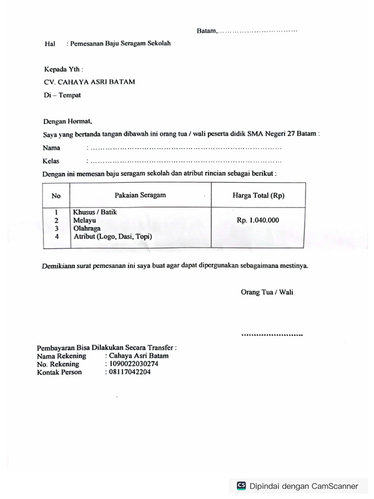Form Seragam Sekolah | PDF