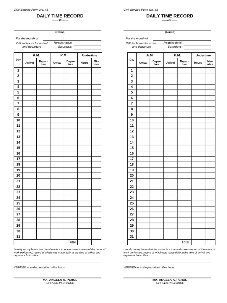 Civil Service Daily Time Record Form | PDF | Judge | Common Law