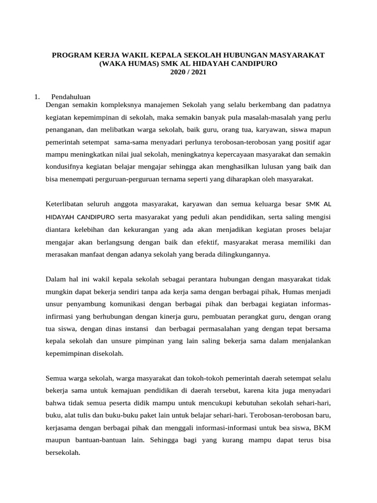 Program Kerja Waka Humas 2020 | PDF