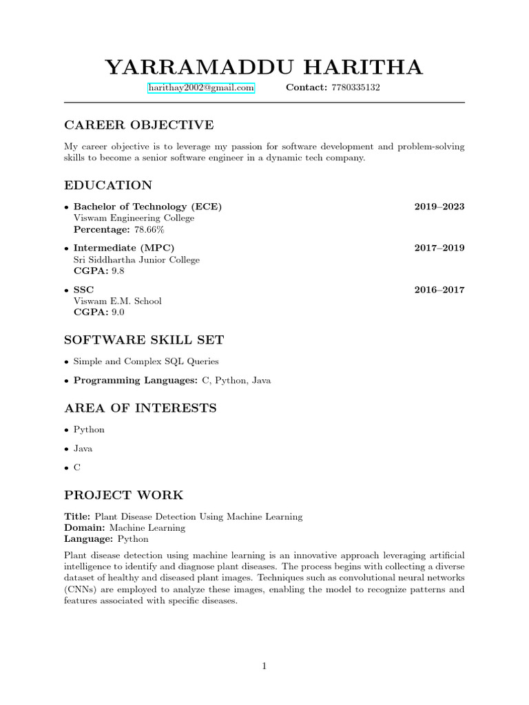 Haritha_B.Tech_Resume | PDF