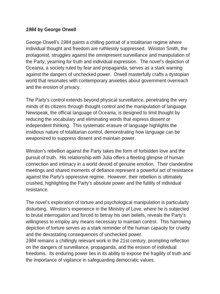 Orwell's 1984: A Warning on Totalitarianism | PDF