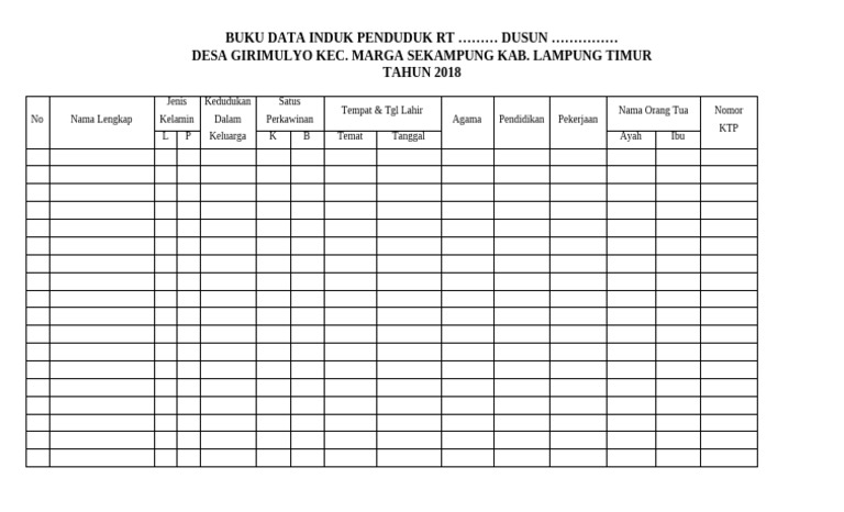 Form Data Induk Penduduk Udin | PDF