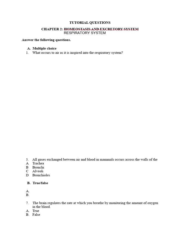 Question - Tutorial 2 - Respiratory System | PDF