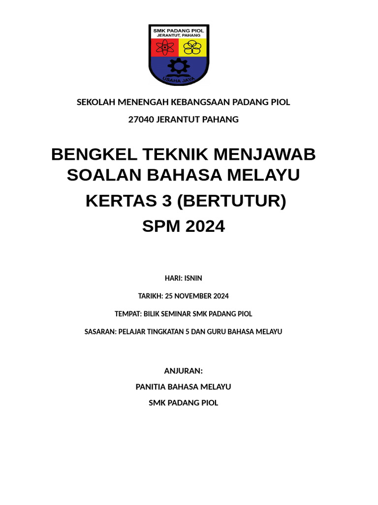 KERTAS KERJA BM k3 2024 Bengkel SPM | PDF