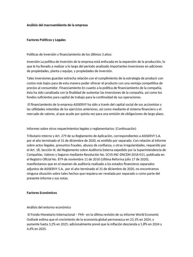 Análisis del macroambiente de la empresa mica | PDF | Balance ...