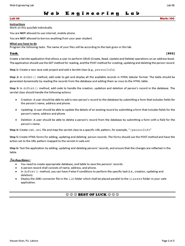 Lab 08 Servlet Jdbc Web Eng Pdf Databases Data Management 0933