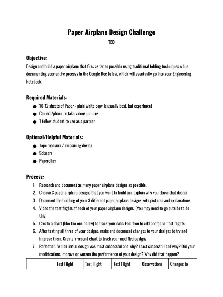 Paper Airplane Design Challenge | PDF