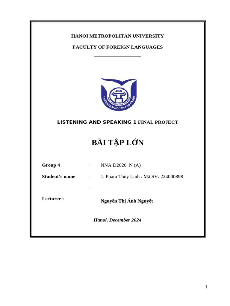24.25 - NGHE NÓI 1 D24. HD Làm BTL, Danh Mục Đề Tài, Yêu Cầu | PDF