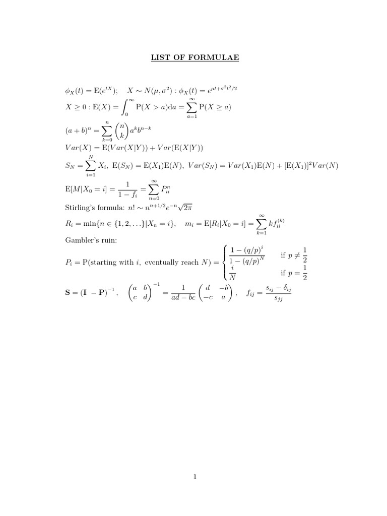 Formula Sheet | PDF