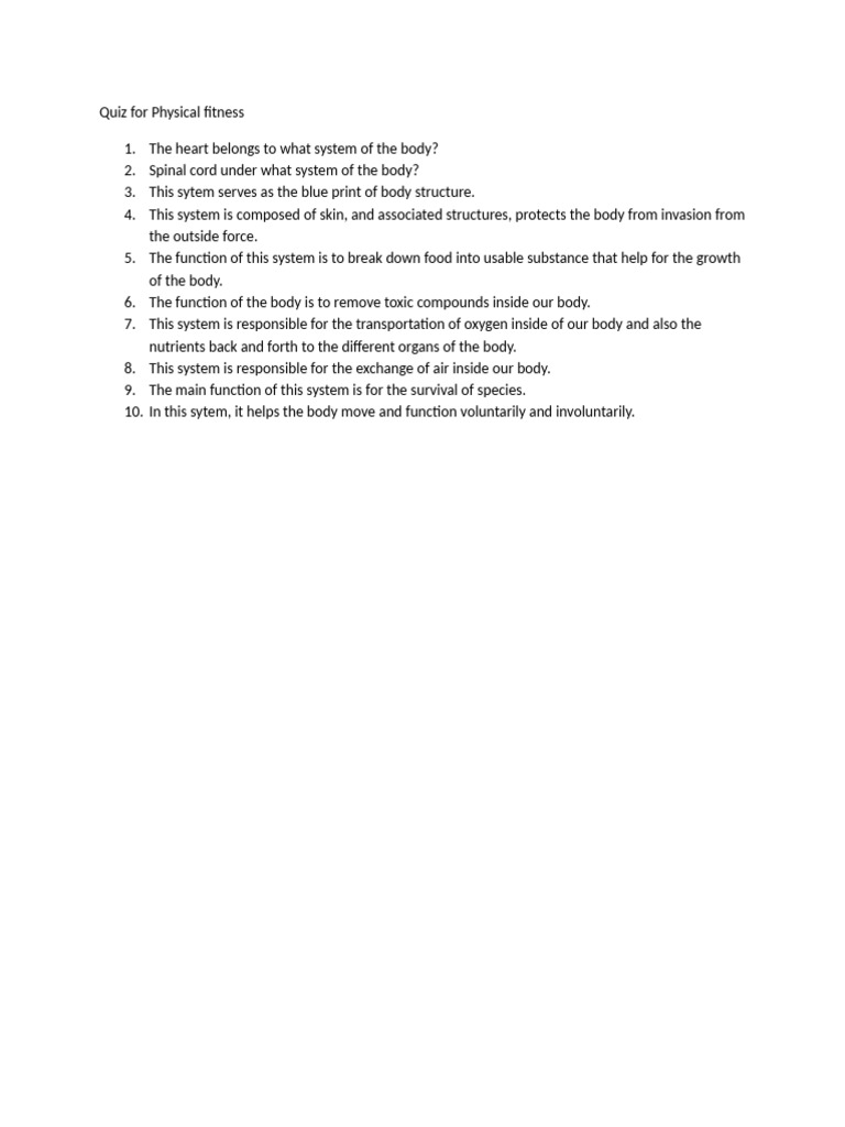 Physical Fitness Quiz Questions | PDF