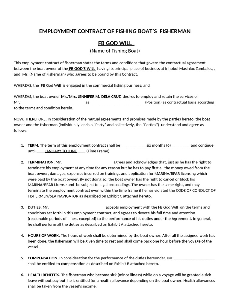 contract Jdan | PDF | Fisherman | Sea Captain