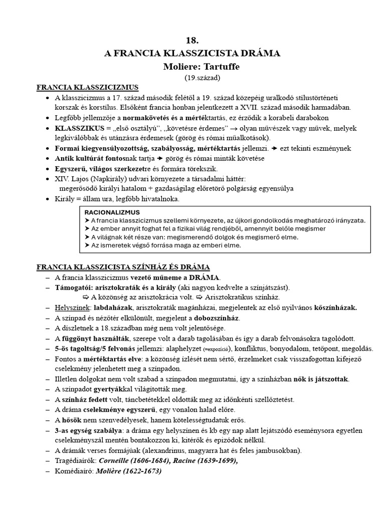A Francia Klasszicista Dráma - Moliere Tartuffe-Je | PDF
