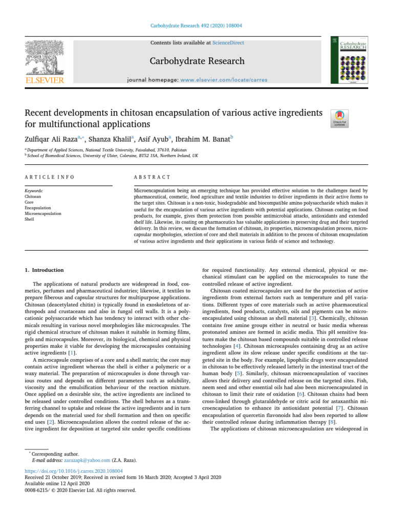 Recent Developments in Chitosan Encapsulation of Various Active ...