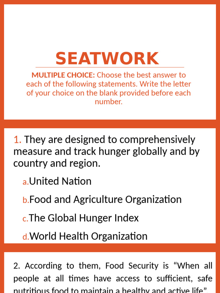 Seatwork cworld week 14 | PDF | Food Security | Hunger