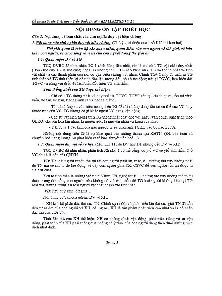 De Cuong On Tap Chi Tiet Cau Hoi Tu Luan Mon Triet Hoc Mac Lenin Truon 114757 | PDF