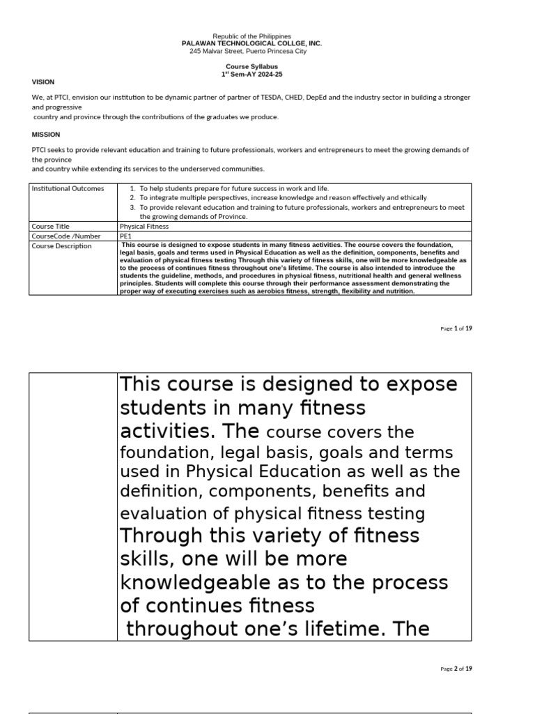 physical fitness syllabus | PDF | Physical Fitness | Physical Education