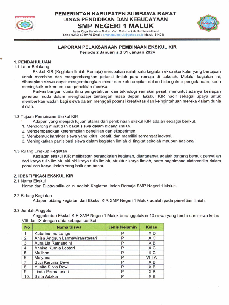 Laporan Ekskul KIR | PDF