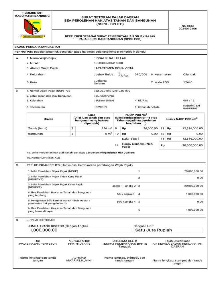 SSPD Bphtb-Iqbal Sukawening 1 | PDF