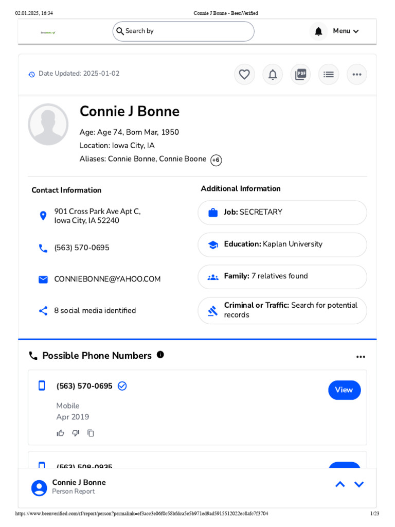 Connie J Bonne - BeenVerified | PDF | Business