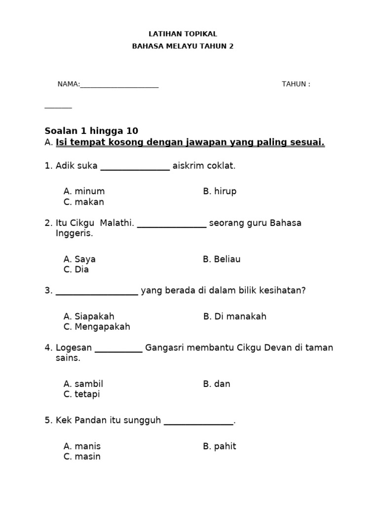 Bm Tahun 2 Uasa Akhir Tahun | PDF