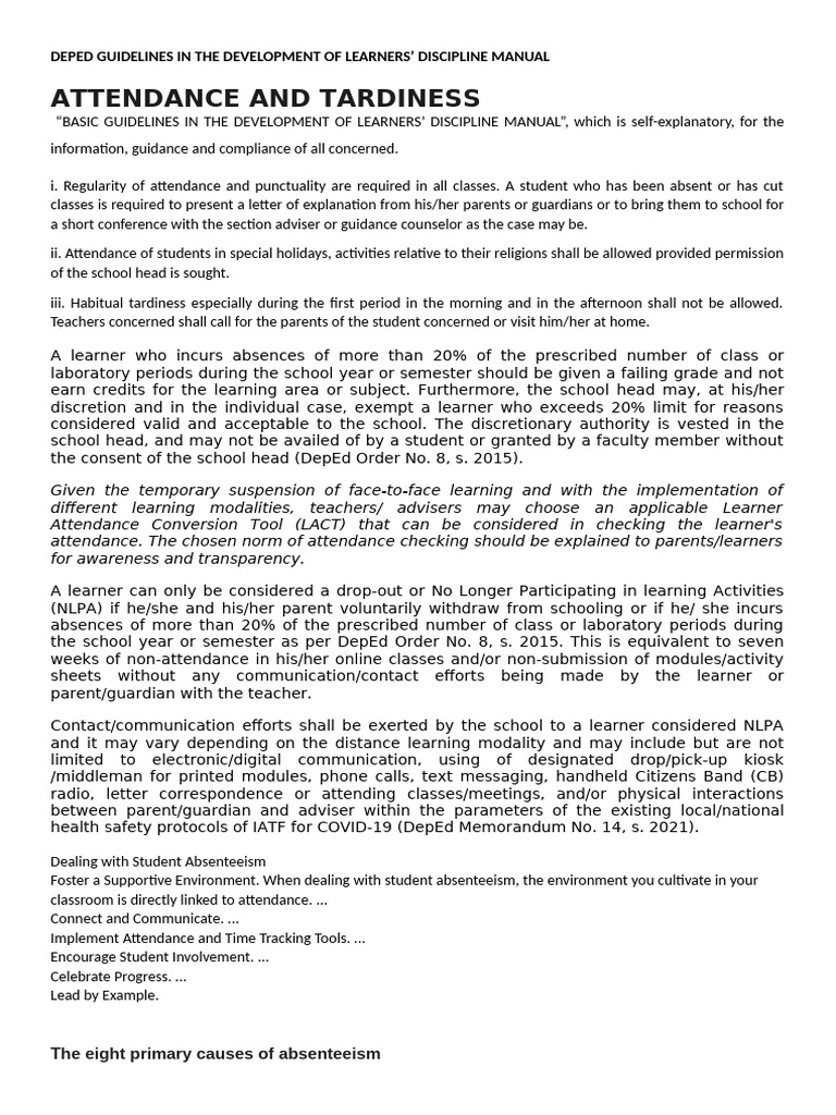 Guidelines for Learners' Discipline Manual | PDF | Disciplines | Learning