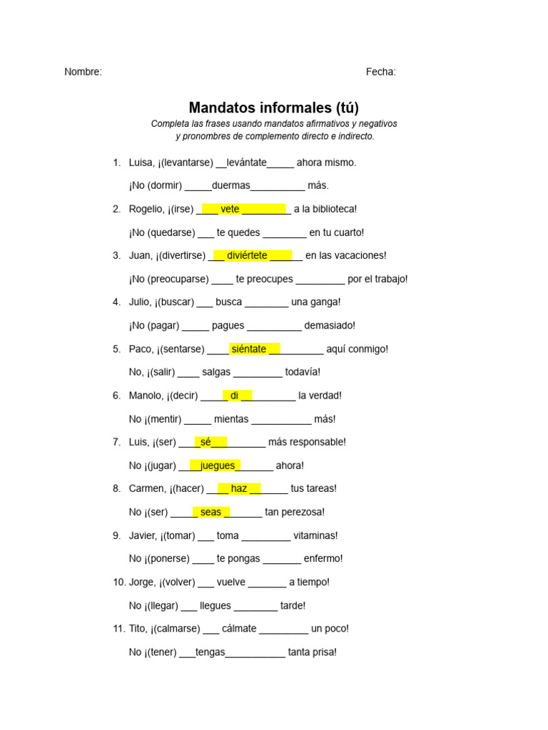 Mandatos informales en español | PDF