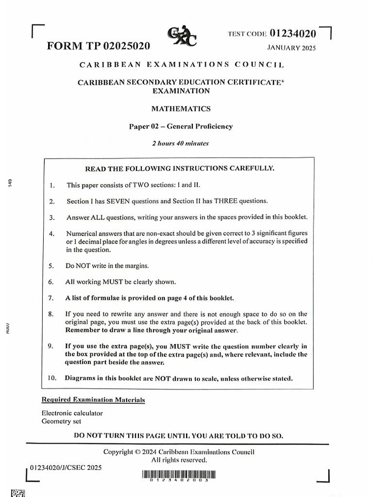 CSEC Maths January 2025 Paper 2 | PDF