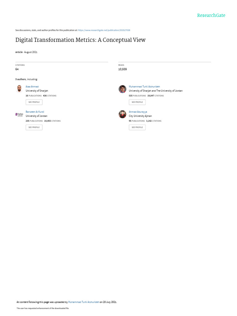 Digital Transformation Metrics A Conceptual View 1532 5806 | PDF | Performance Indicator ...