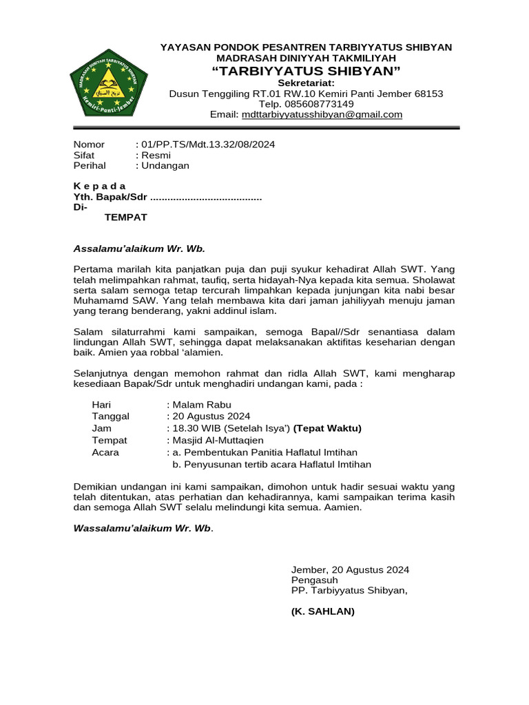 UNDANGAN PANITIA HAFLAH 2024 | PDF