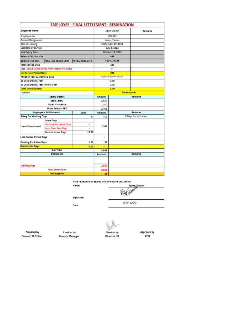 EOS Calculation Jigme | PDF | Gratuity | Salary
