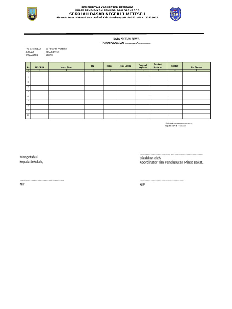 Data Prestasi Siswa | PDF