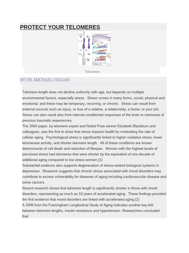 Protect Your Telomeres | PDF | Telomere | Stress (Biology)