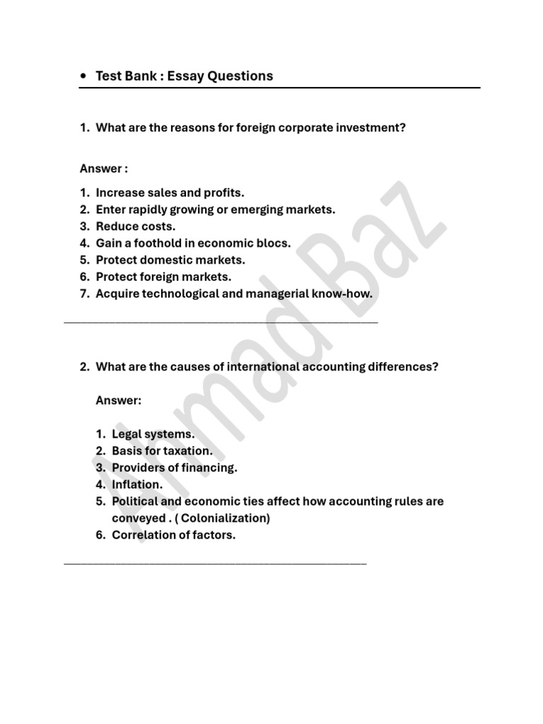International Accounting Testbank (ESSAY) | PDF | International ...