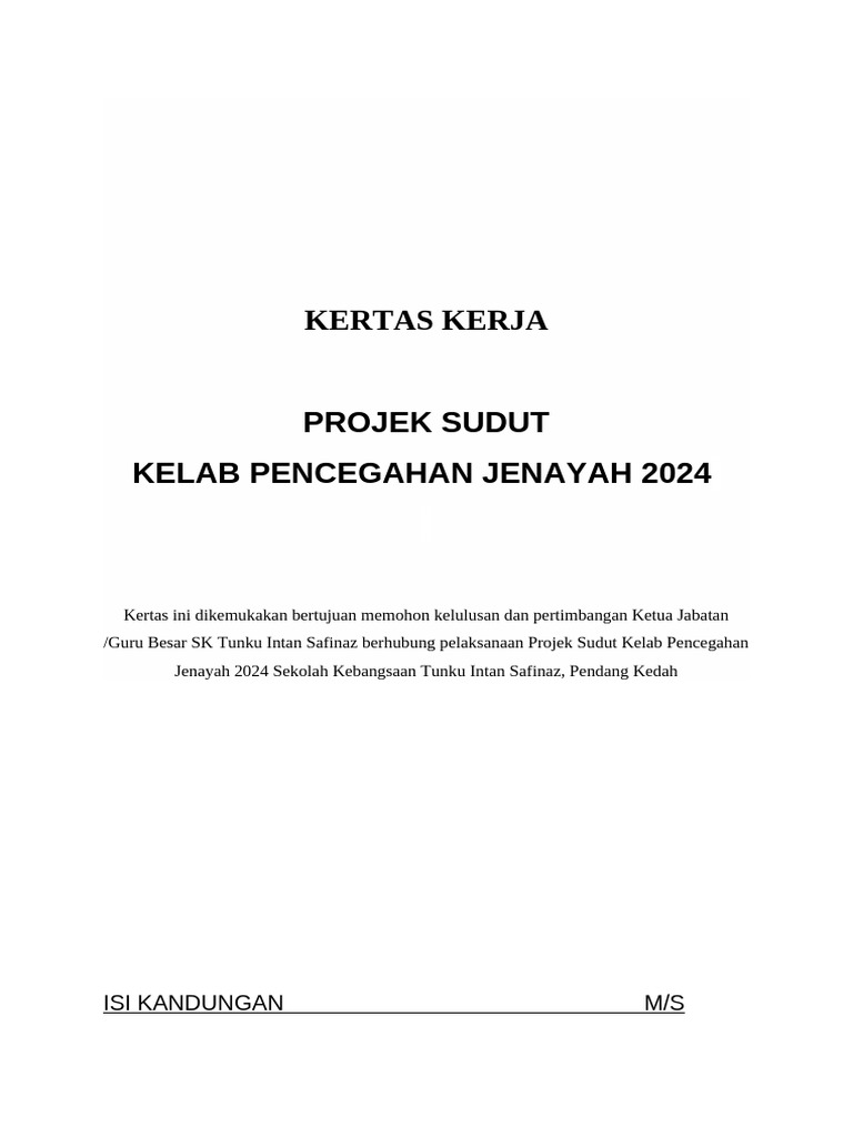 Kertas Kerja Projek Sudut KPJ | PDF